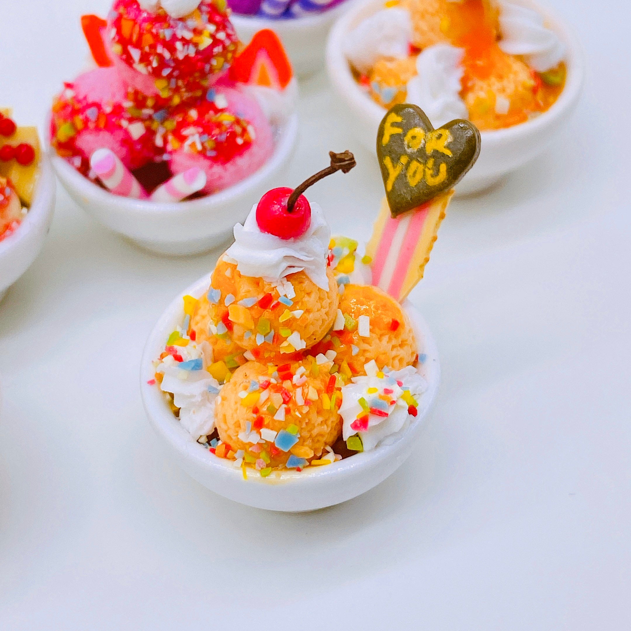 7 Pieces Miniature Ice Cream in Bowl, Miniature Sweet for Dollhouse ...