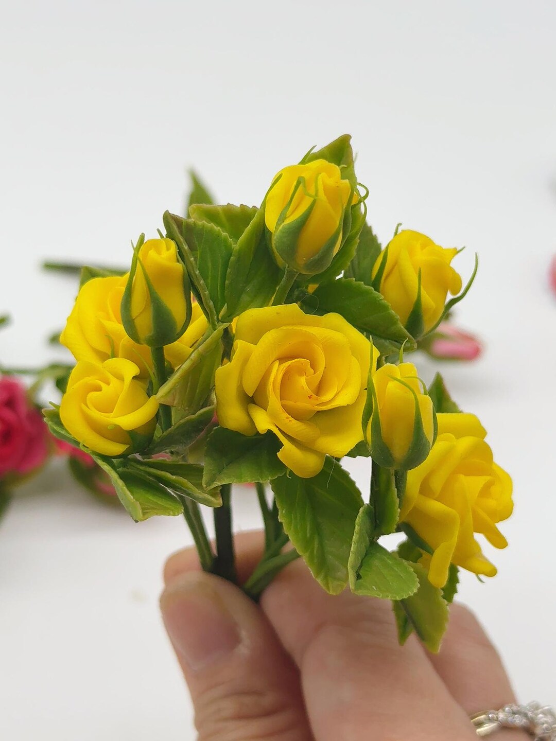 4 Bouquet Miniature Yellow Rose, Miniature Flower Fairy Garden ...