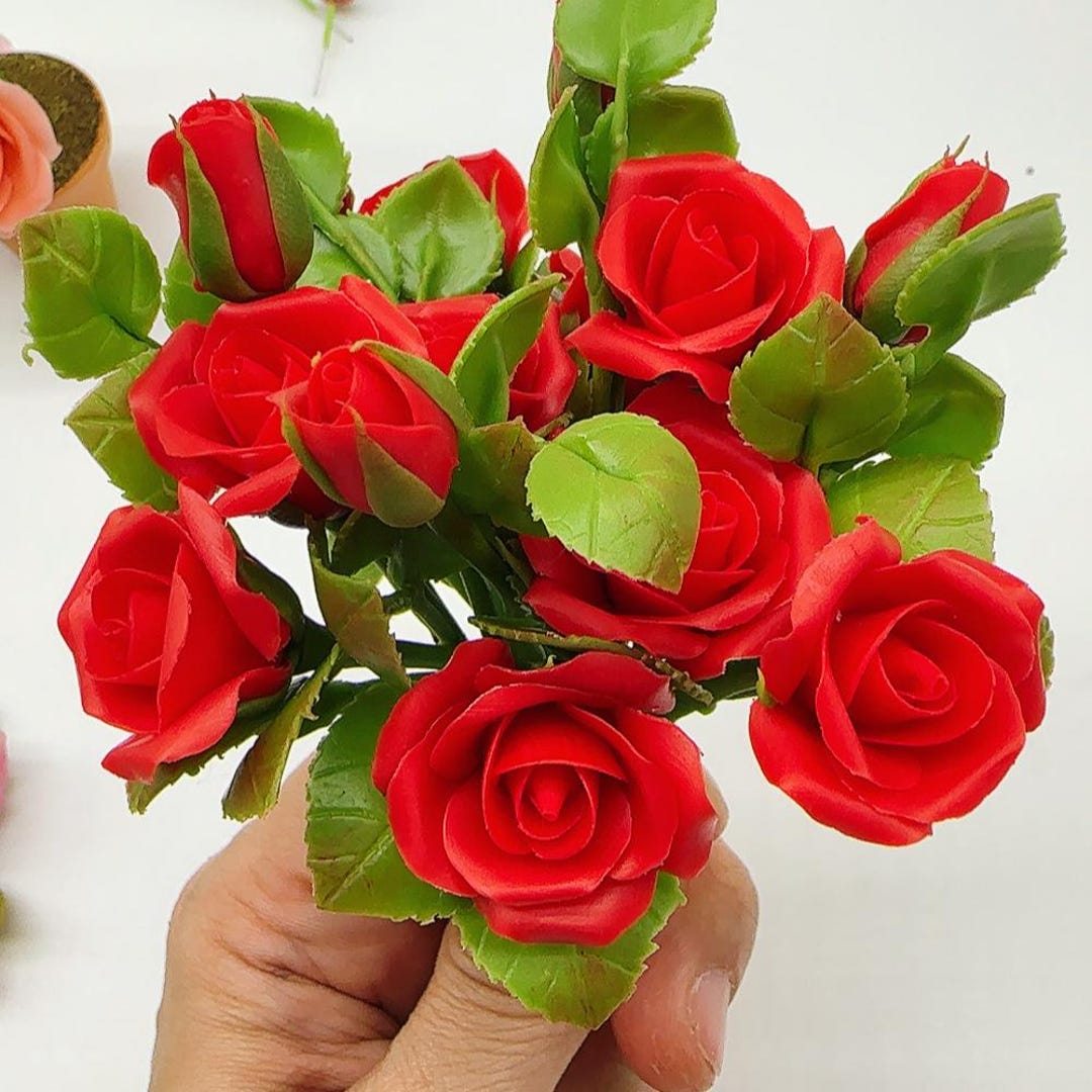 5 Bouquet Miniature Red Rose Clay Polymer, Miniature Flower, Miniature ...