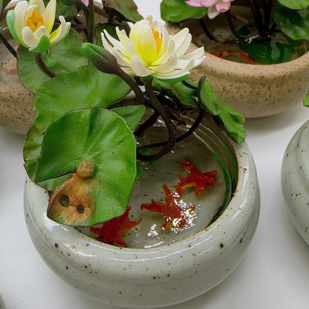 Miniature Goldfish, Lotus in Bowl , Miniature Fake Fish, Beautiful and ...