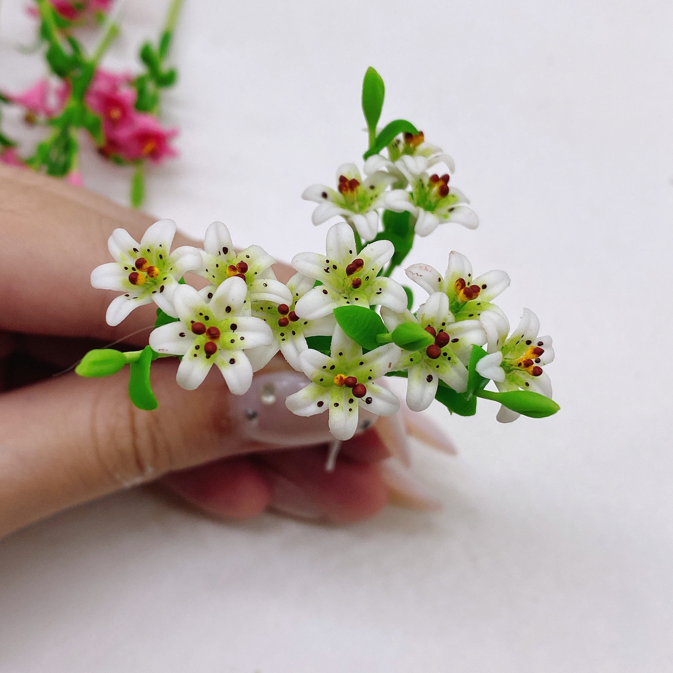 5 Pieces Miniature Lily Flower Clay Polymer, Miniature Garden Dollhouse ...