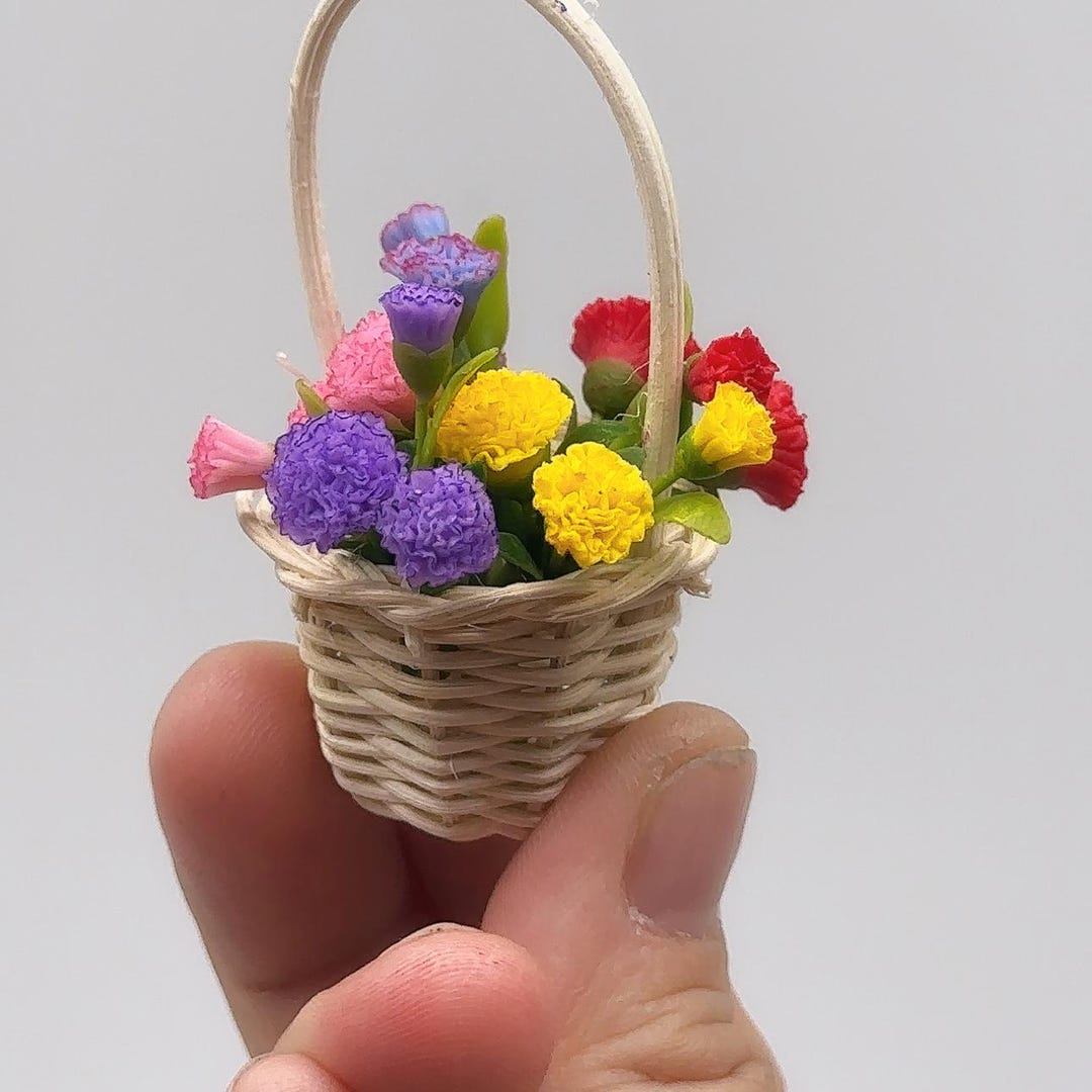 5 Pieces Miniature Pansy With Basket Made Clay Polymer, Miniature ...