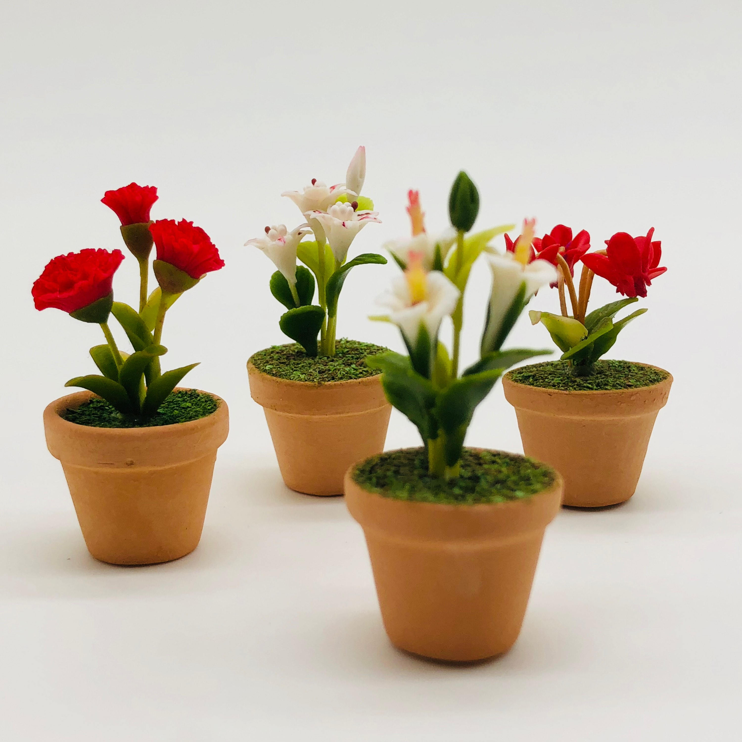 4 Pieces Miniature Flower Miniature Pot Dollhouse | Etsy