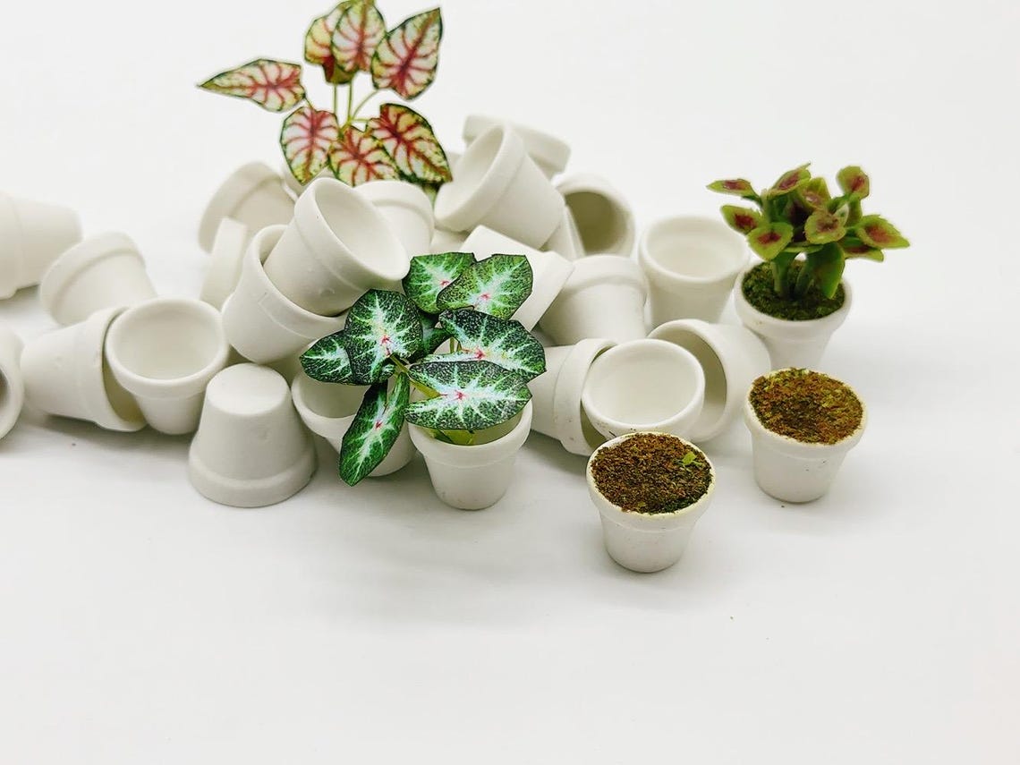 10 Pieces Miniature Matt White Pot, Miniature Dollhouse Fairy Garden ...