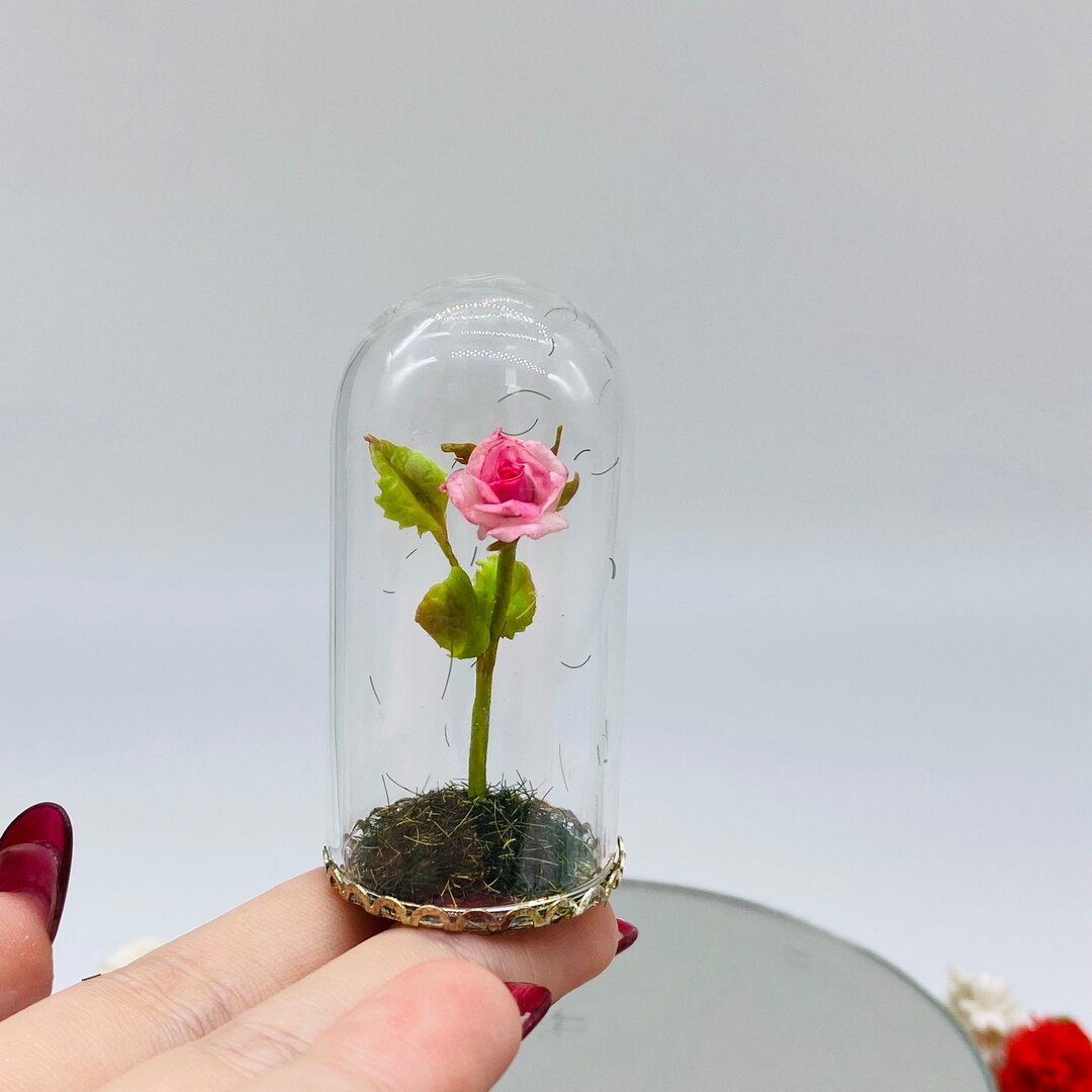 Miniature Rose in Dome Cap,miniature Dollhouse Fairy Garden 1:12 Scale ...