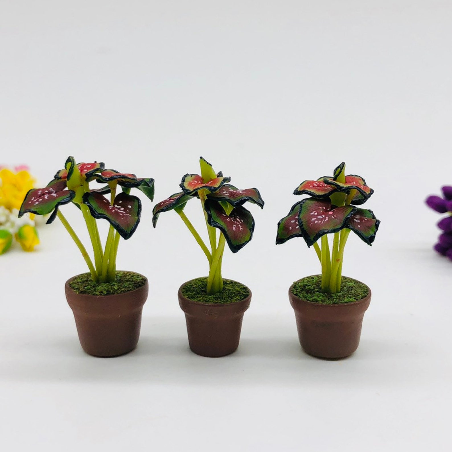 3 Pieces Miniature Flower in Pot, Miniature Plants in Pot,dollhouse ...