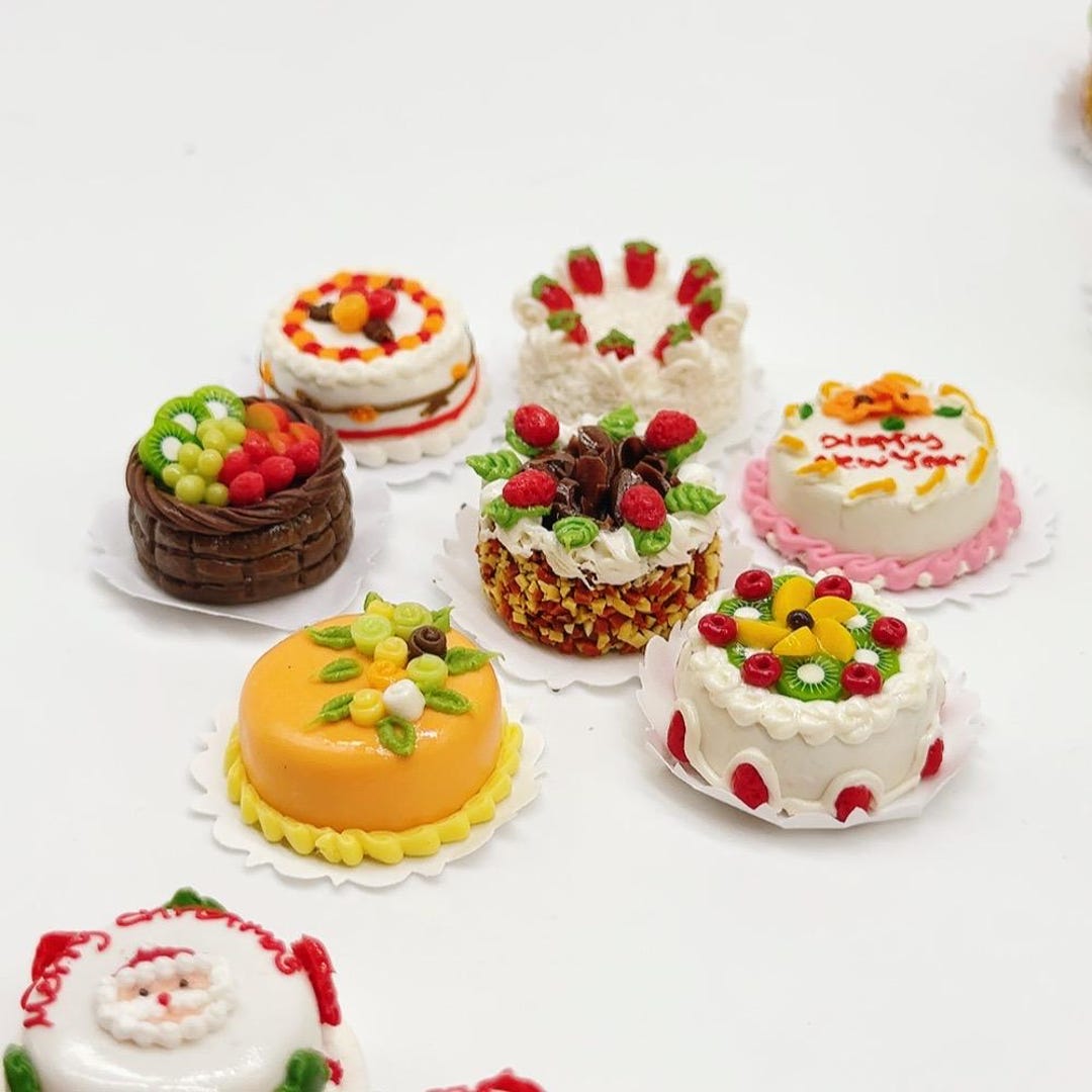 Miniature 7 Pieces Cake, Miniature Fake Cake Made Clay 1:12 Scale - Etsy