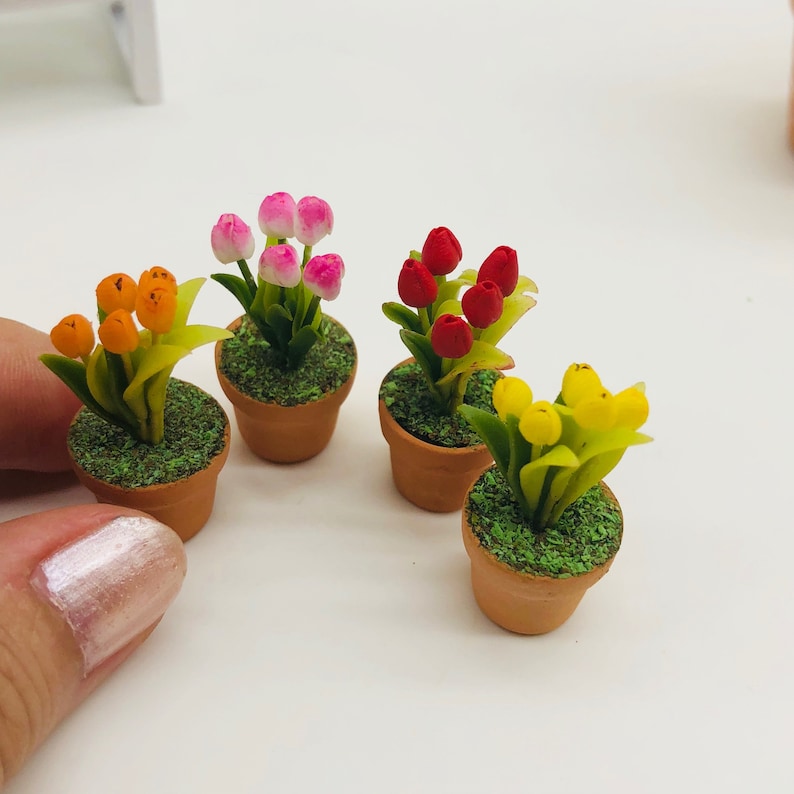 4 Pieces Miniature Tulip 4 Color in Pot Miniature - Etsy