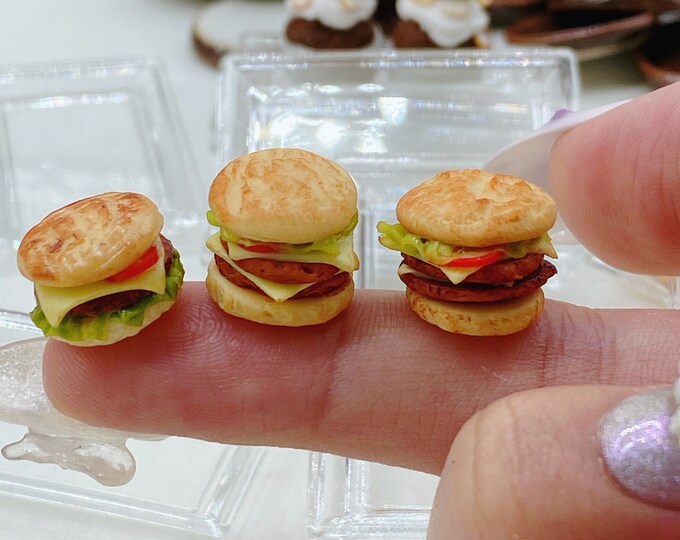 3 Pieces Miniature Single Burger, Miniature Bakery, Miniature Food ...