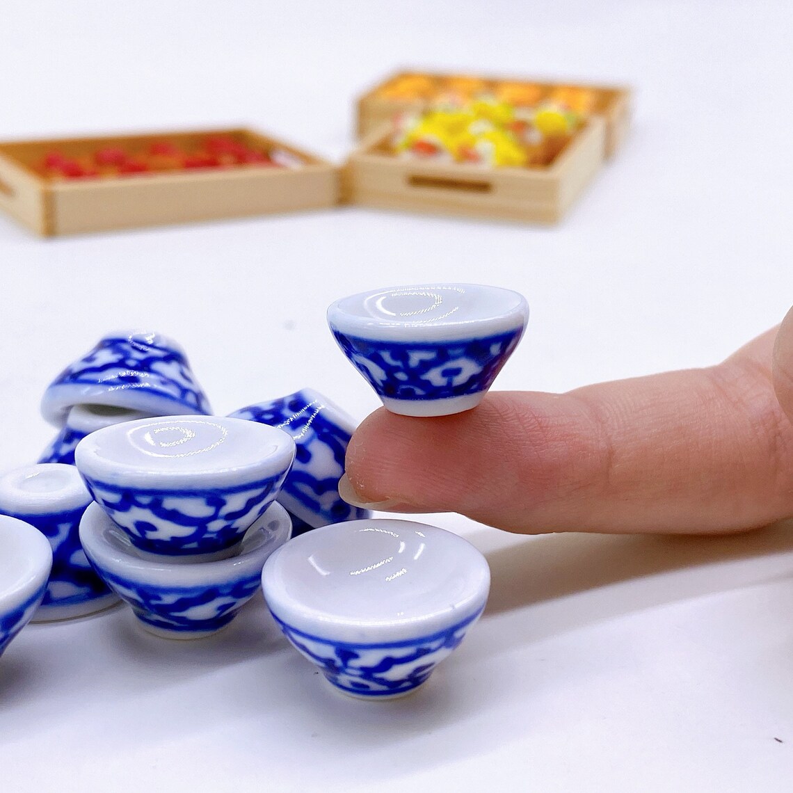 10 Pieces Miniature Ceramic Bowl 16 Mm. Decorate for Kitchen Doll 1:12 ...