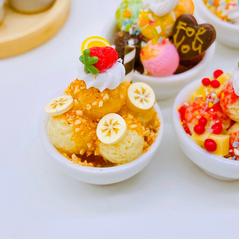 7 Pieces Miniature Ice Cream in Bowl, Miniature Sweet for Dollhouse ...