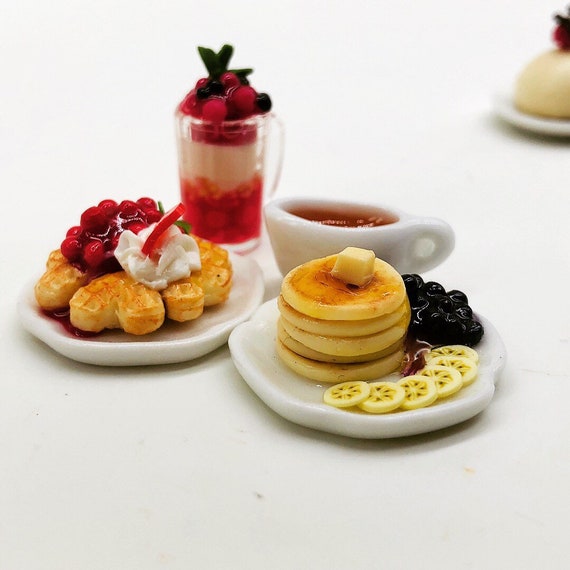 Set Miniature Pancake with Beverage Miniature Fruit | Etsy