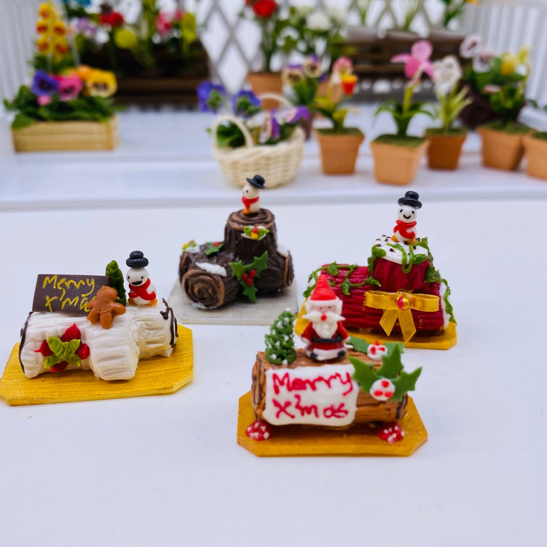 4 Pieces Miniature Log Cake 3D for Christmas Miniature Christmas Cake ...