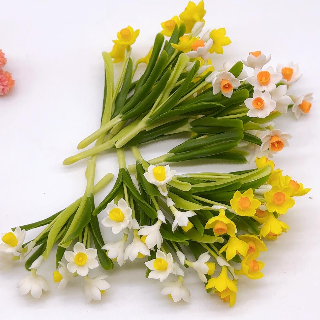 5 Bundles Miniature Daffodil Flower White-yellow Made Clay Polymer ...