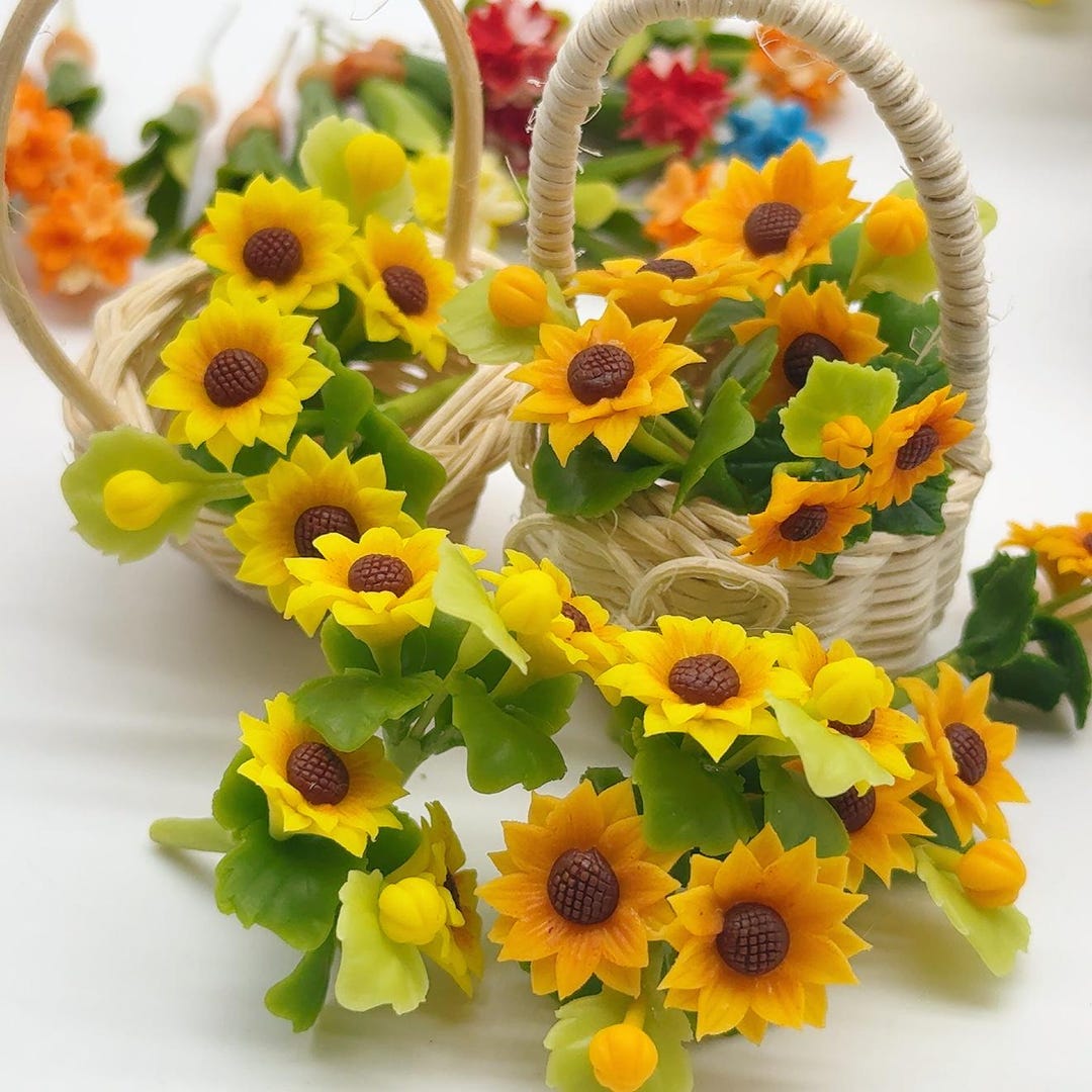 5 Pieces Miniature Sunflower Made Clay,miniature Garden Dollhouse 1:12 ...