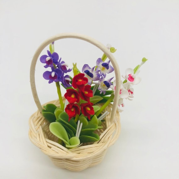 4 Pieces Miniature Flower With Basket Wicker Decorate for | Etsy