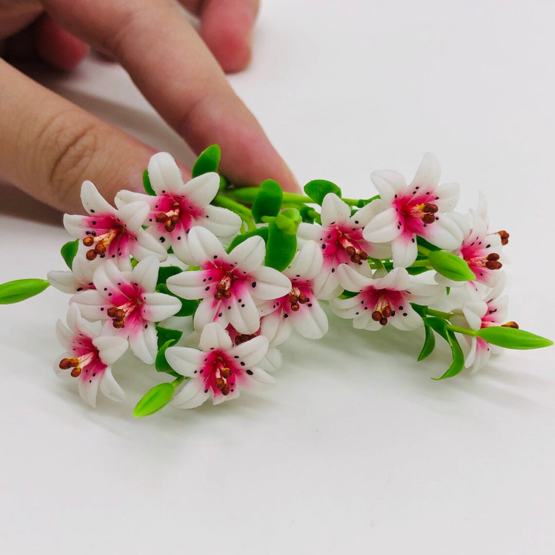 5 Bouquets Miniature Lily Flower Made Clay Miniature Garden Etsy