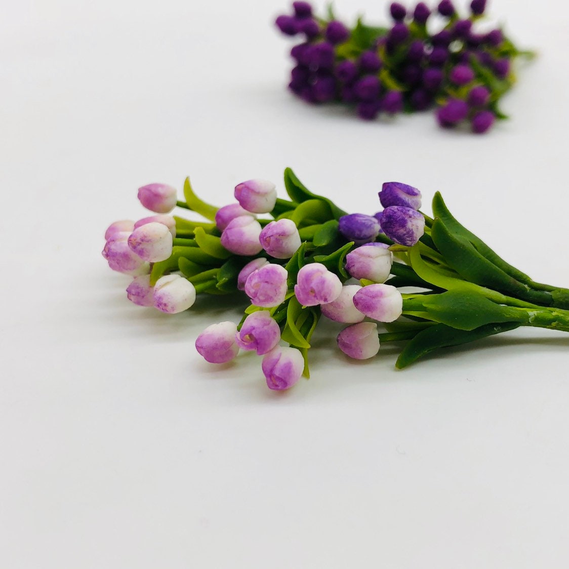 5 Pieces Miniature Tulip White-purple Color Miniature Garden | Etsy