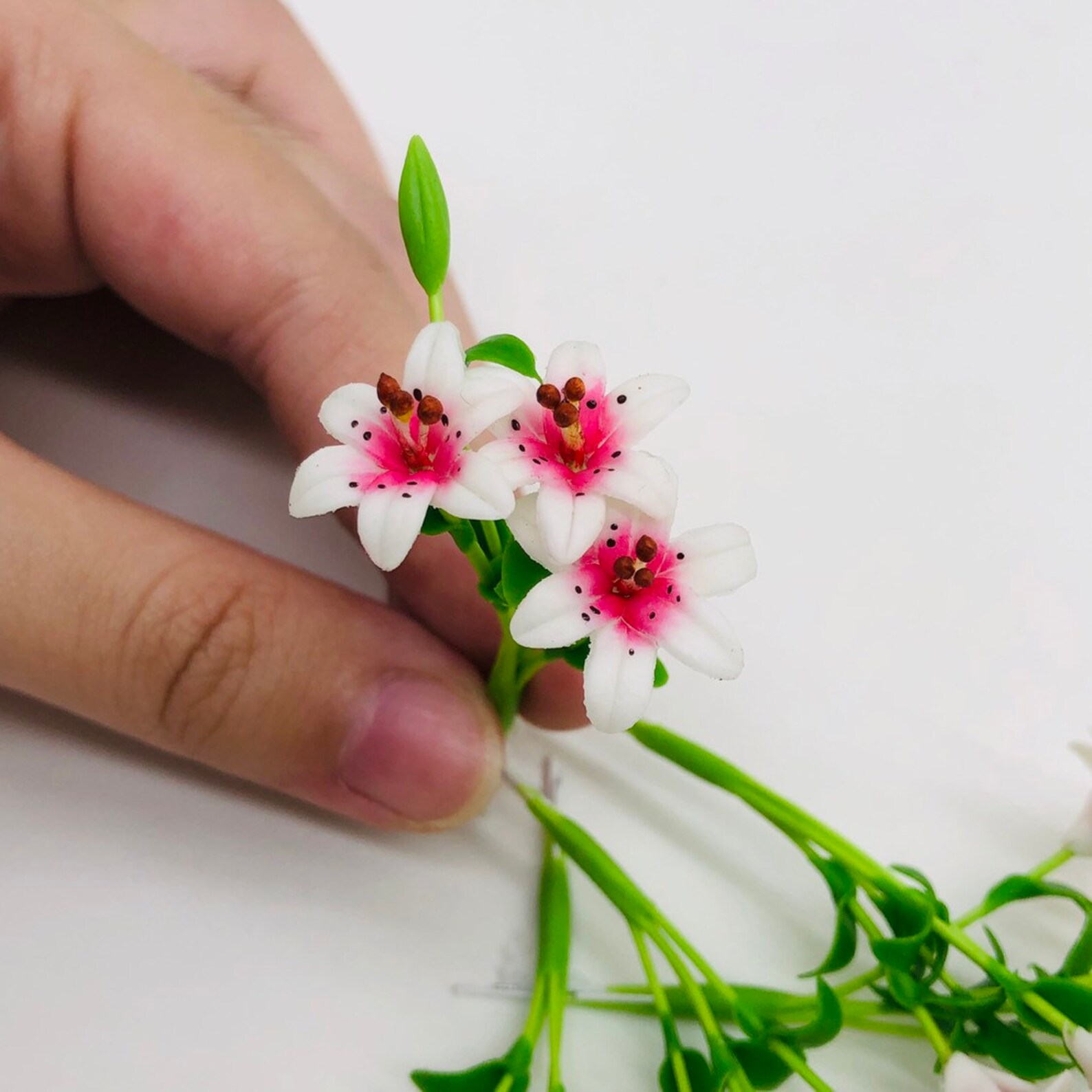 5 Bouquets Miniature Lily Flower Made Clay Miniature Garden - Etsy