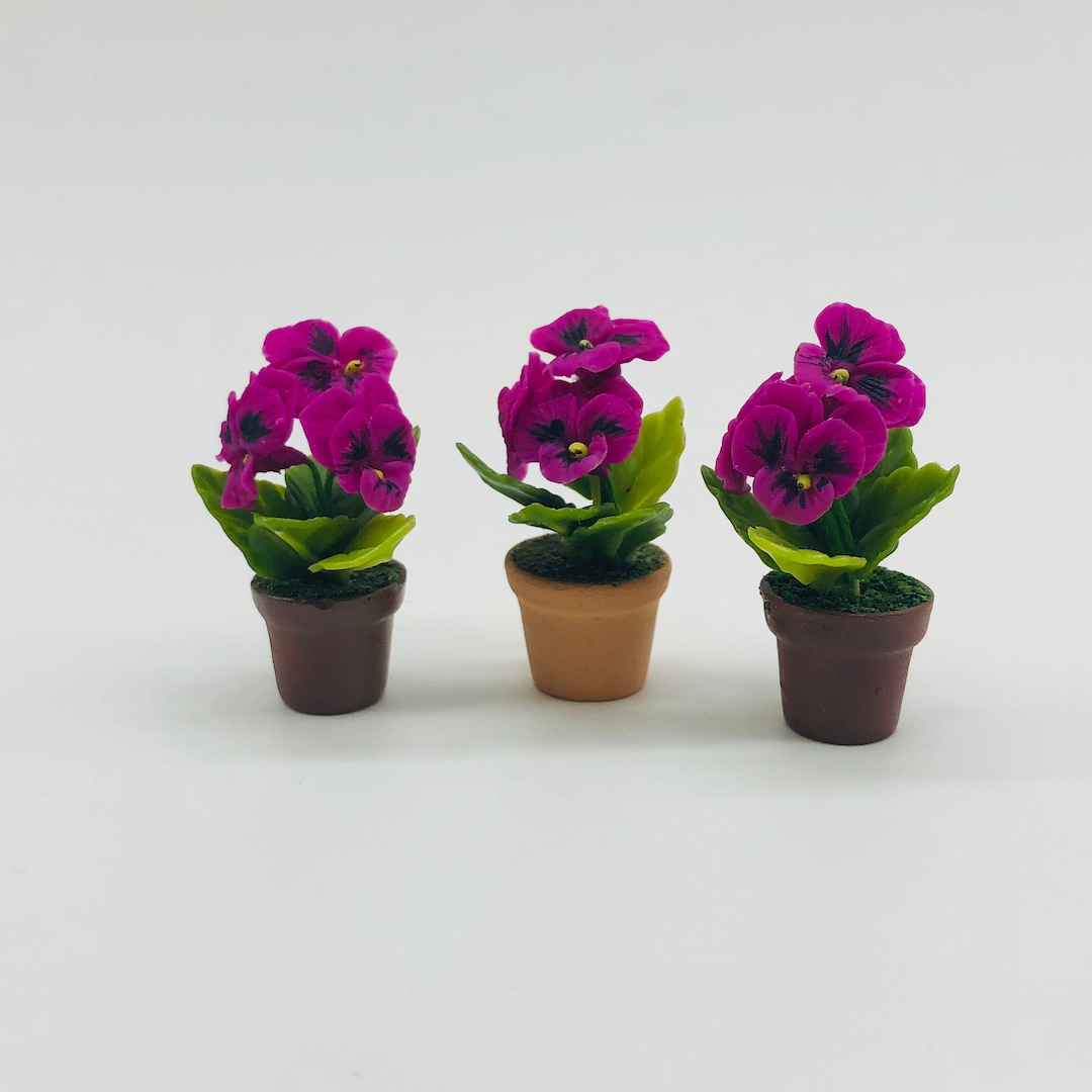 3 Miniature Clay Pansy Pots: Dollhouse Garden Decor - Etsy