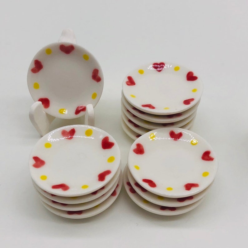 10 Pieces Miniature Ceramic Plate Red Heart Decorate for Doll - Etsy