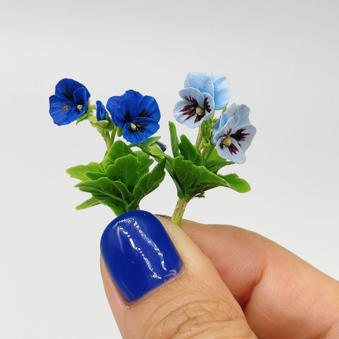 2 Pieces Miniature Blue and Dark Blue Pansy Clay Polymer, Miniature ...