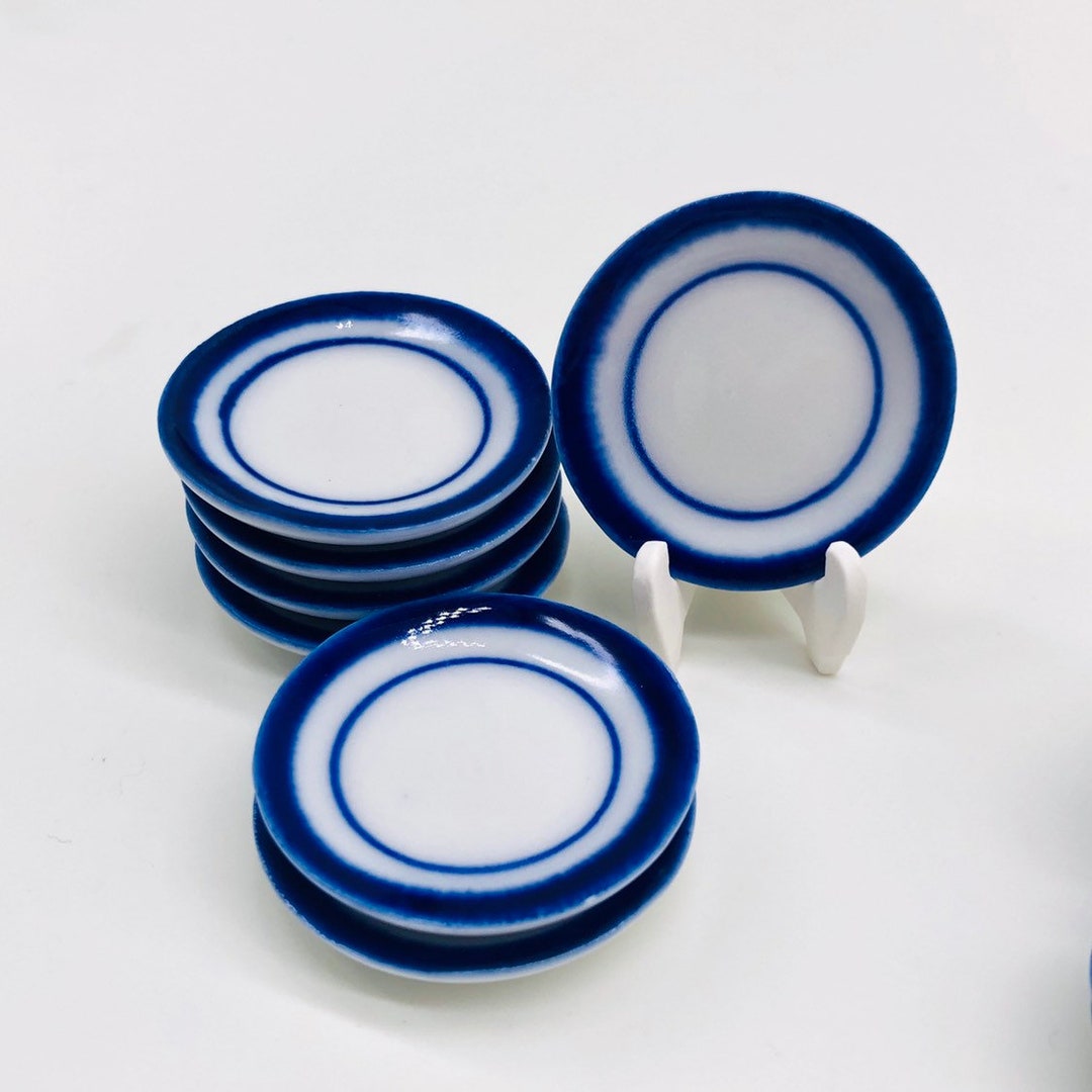 10 Pieces Miniature Ceramic Blue Paint 3.3 Cm. Decorate for Dolls ...