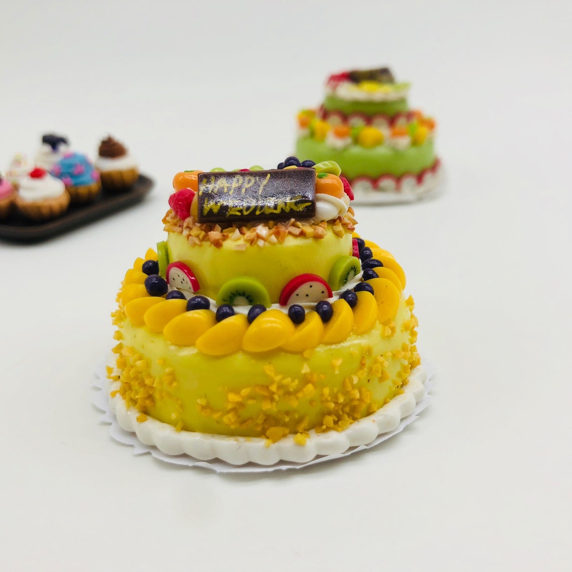 3 Pieces Miniature Fruit Cake Miniature Sweet Cake for - Etsy