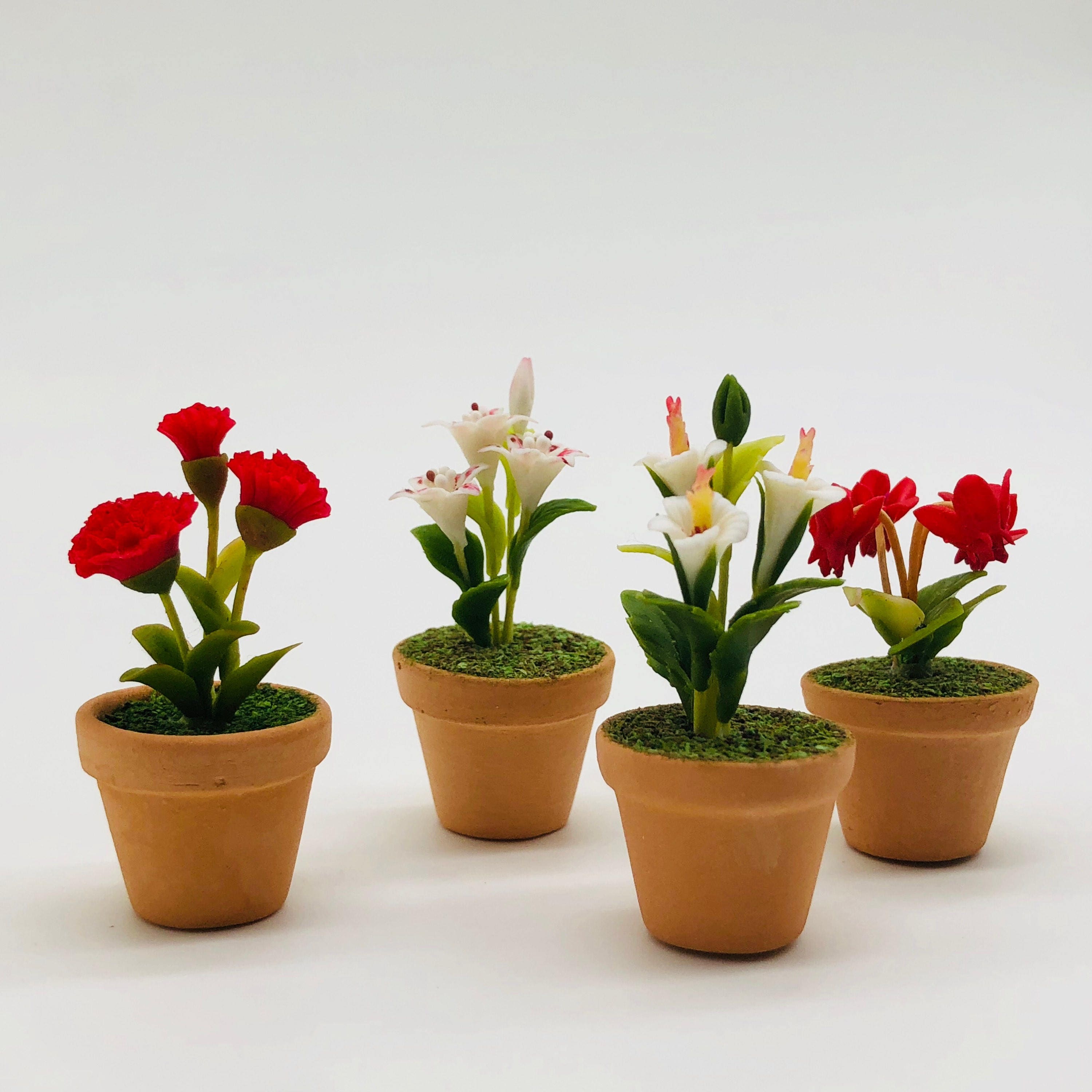 4 Pieces Miniature Flower Miniature Pot Dollhouse | Etsy