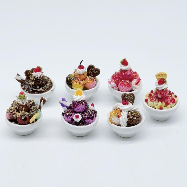 7 Pieces Miniature Ice Cream in Bowl, Miniature Sweet for Dollhouse ...
