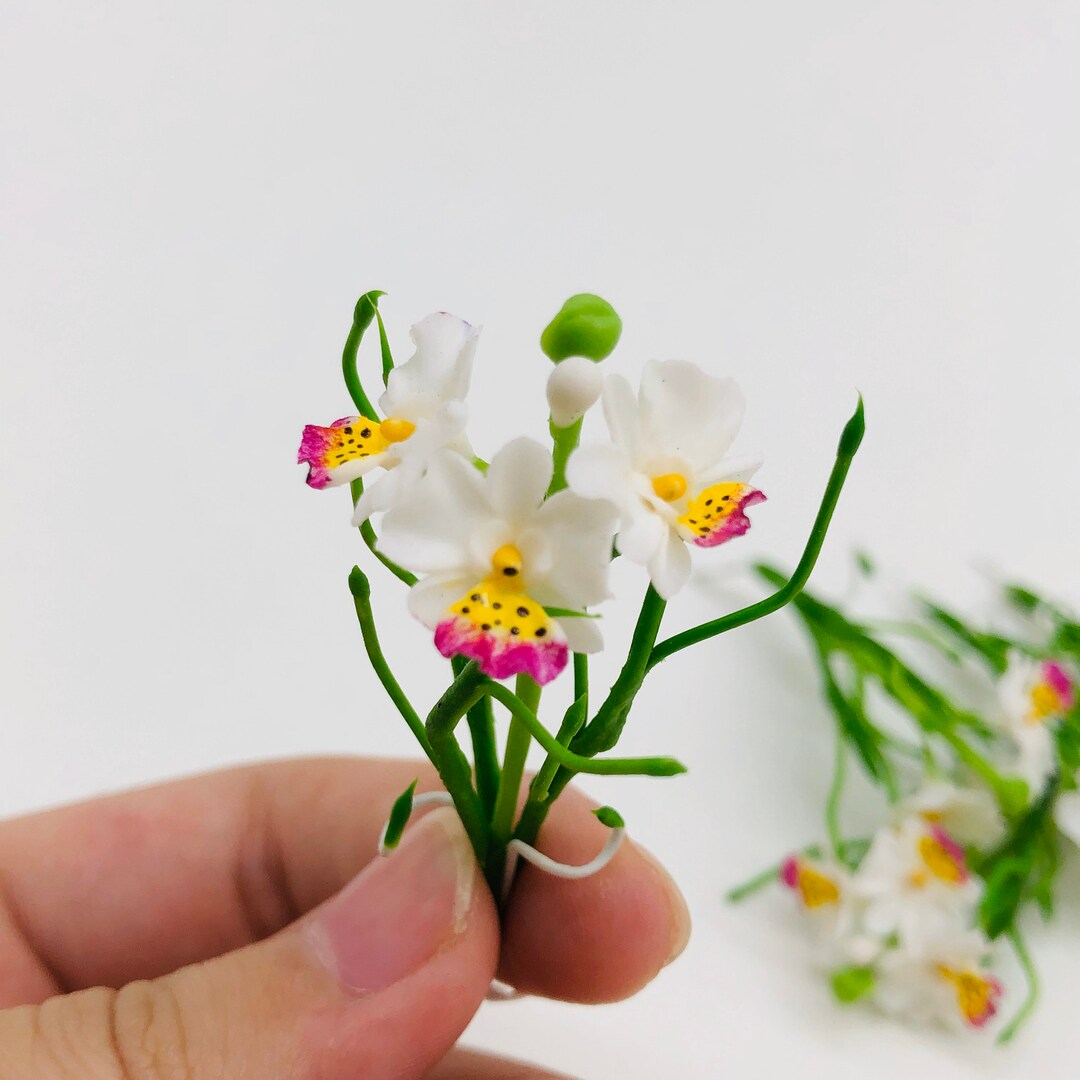 4 Pieces Miniature Orchid Flower Made Clay Polymer for Fairly Garden ...