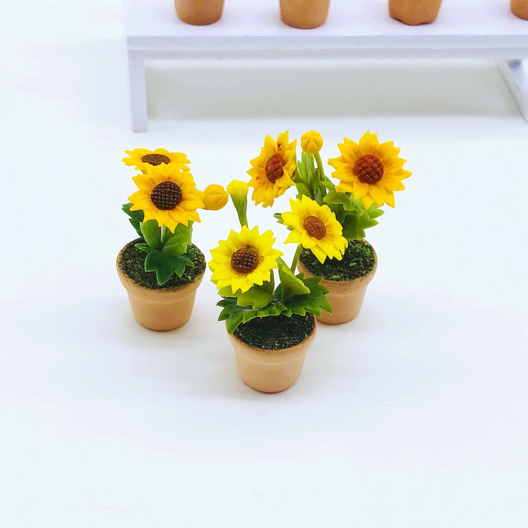 3 Pots Miniature Sunflower,miniature Pot,miniature Orchid,dollhouse ...