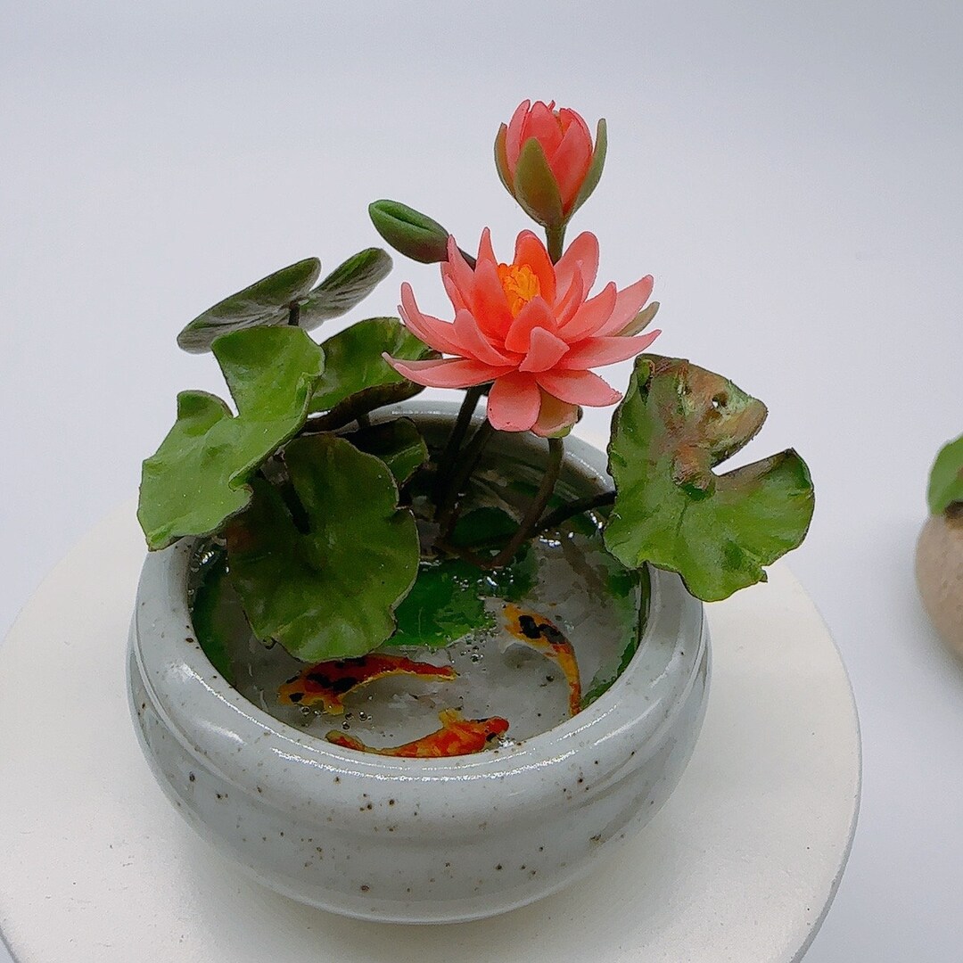 Miniature 3 Goldfish, Carp in Lotus Bowl , Miniature Fake Fish ...