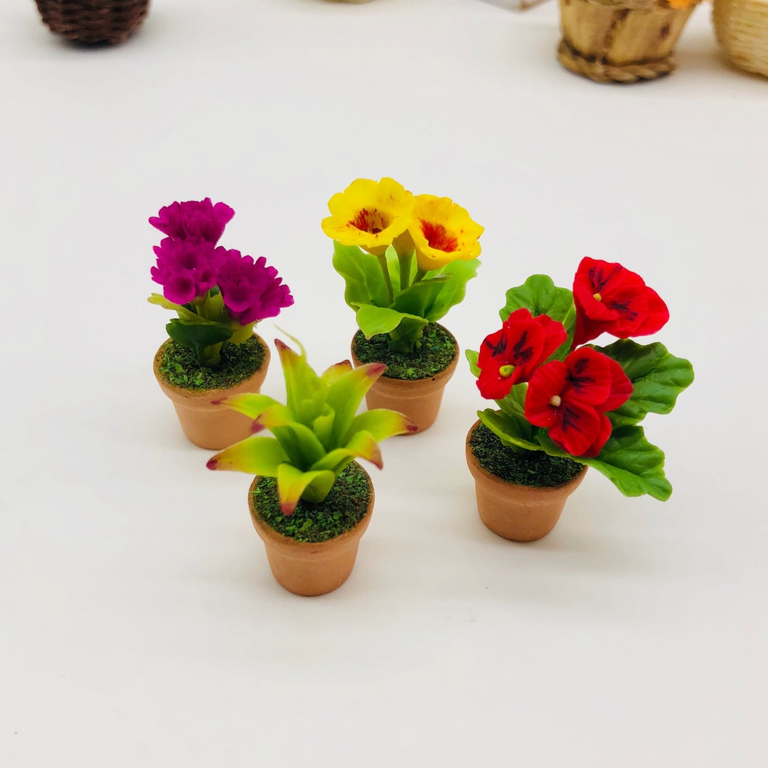 4 Pieces Miniature Flower,miniature Miniature Dollhouse Fairy Garden ...