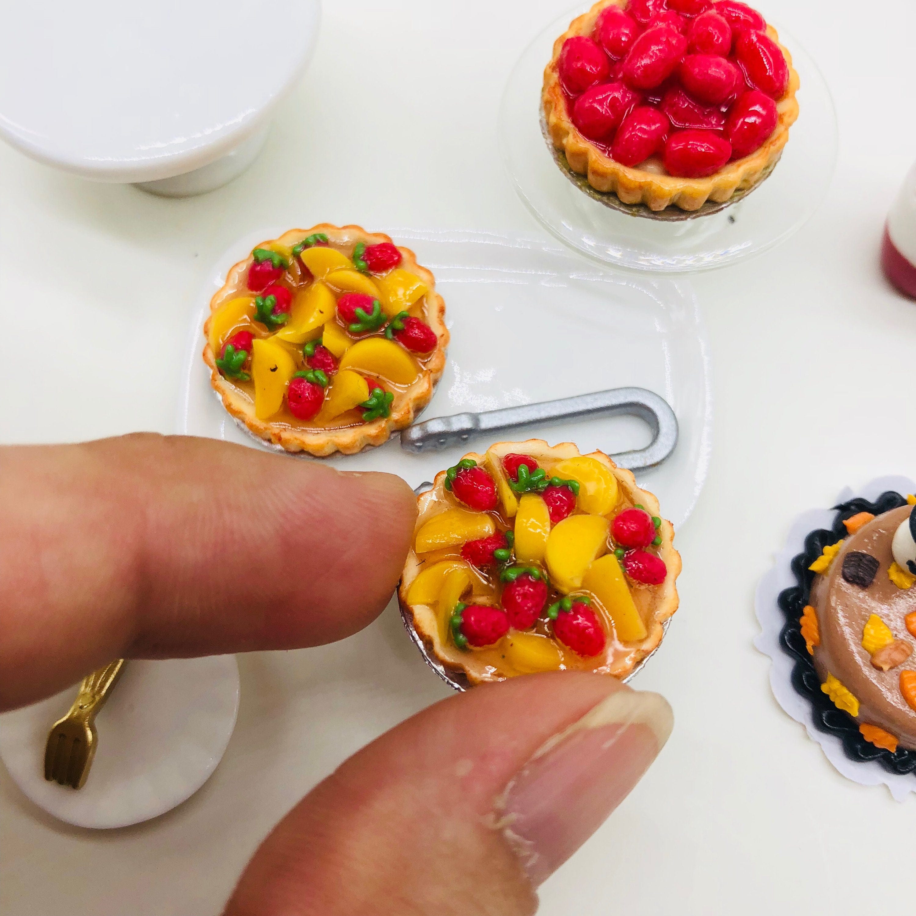 Set Miniature Cherry Puff with Beverage Miniature Fruit Cake,Miniature ...