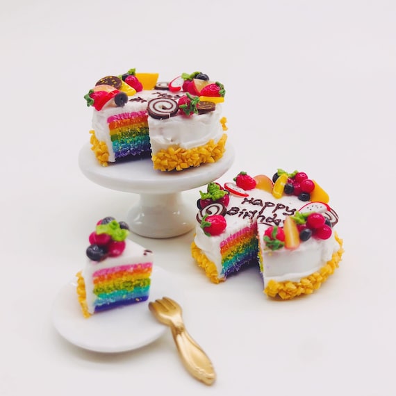 Miniature Rainbow Cake Can Be Cut Into Small Pieces With Stand | Etsy