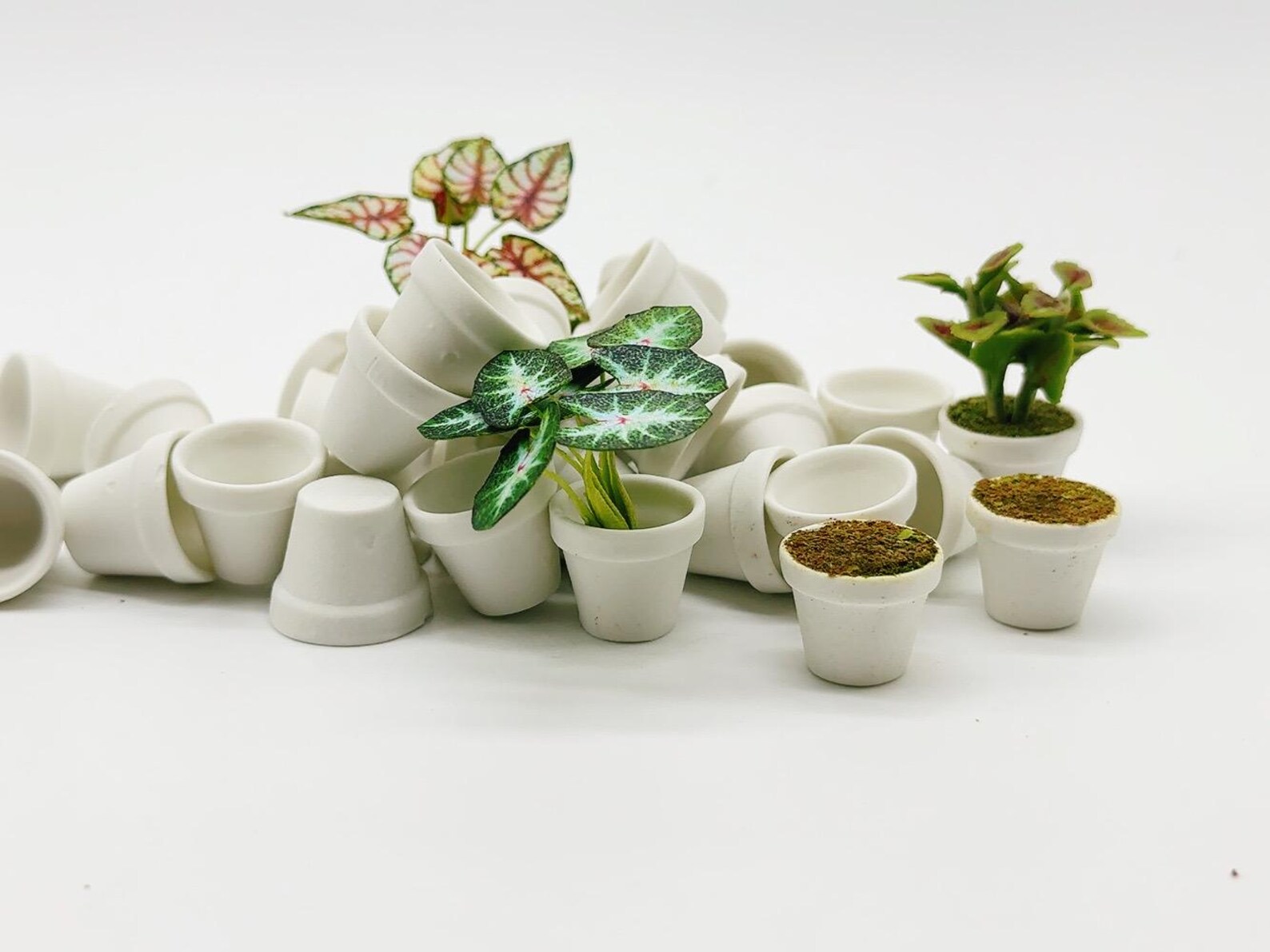 10 Pieces Miniature Matt White Pot, Miniature Dollhouse Fairy Garden ...