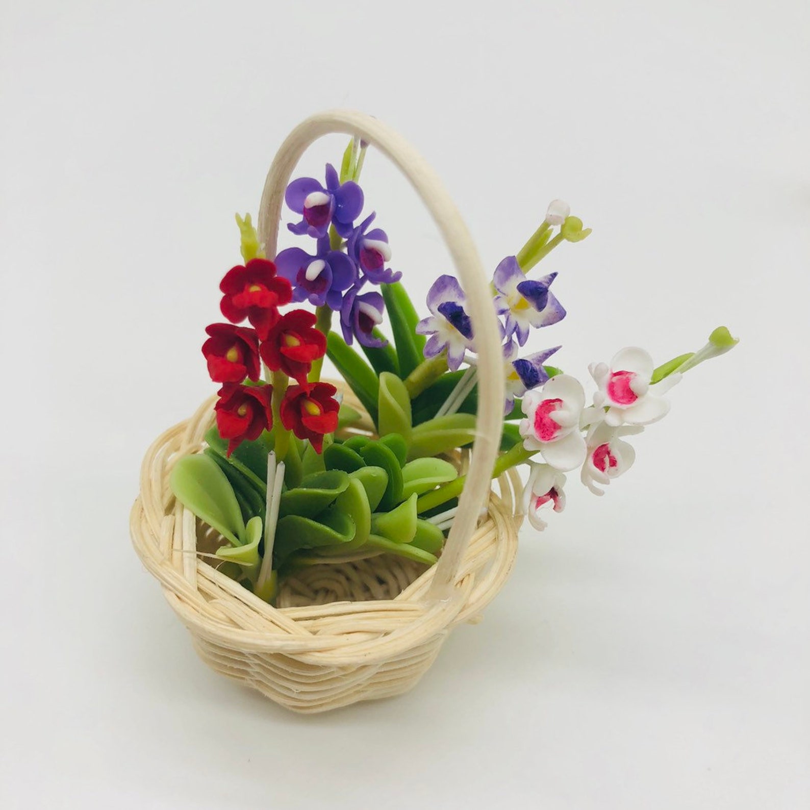 4 Pieces Miniature Flower With Basket Wicker Decorate for | Etsy