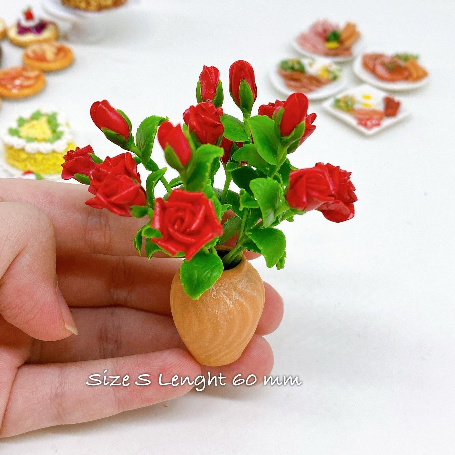 5 Pieces Miniature Red Rose, Miniature Garden Dollhouse Size SS and S ...