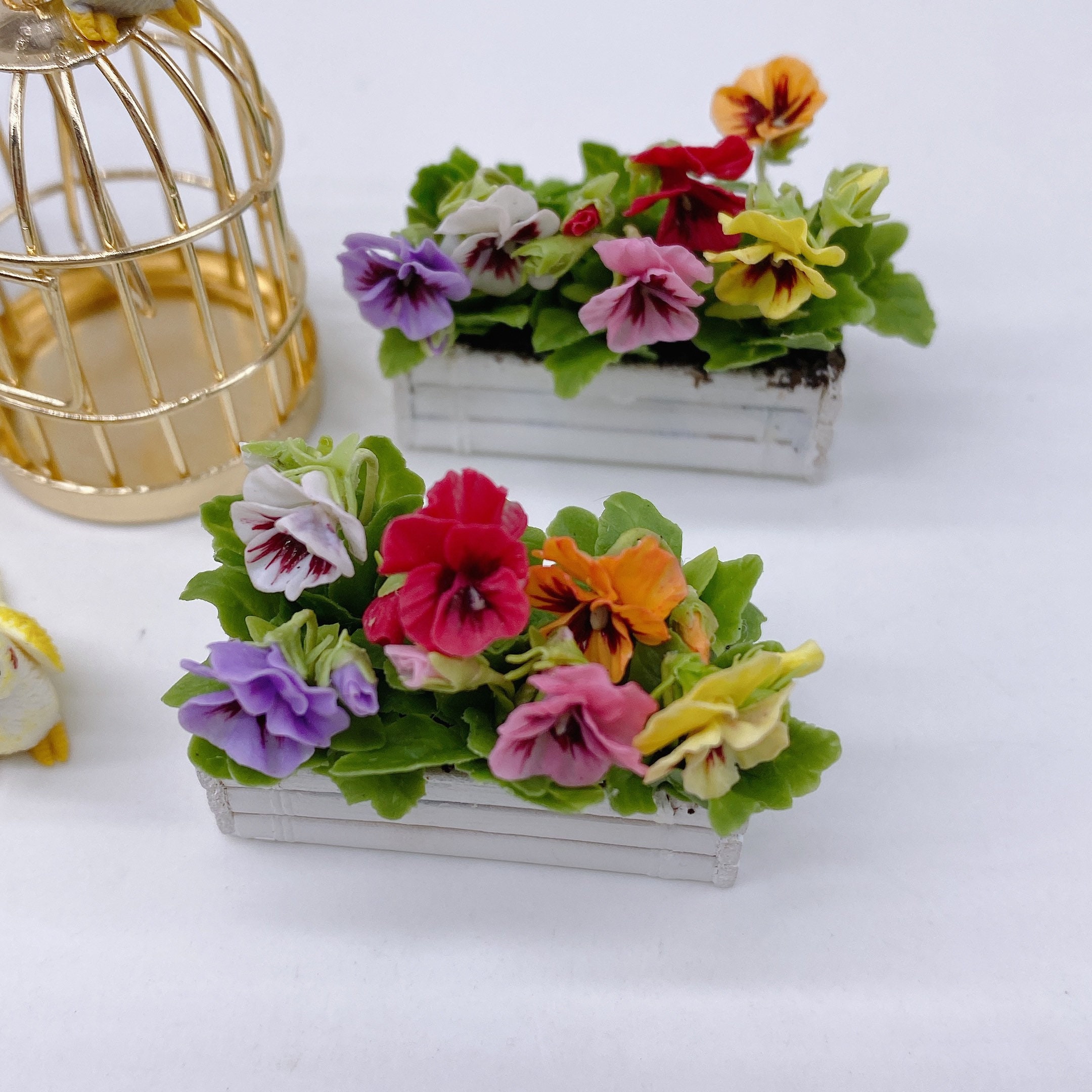 Miniature Clay Pansy in White Wood Box, Dollhouse Fairy Garden 1:12 - Etsy