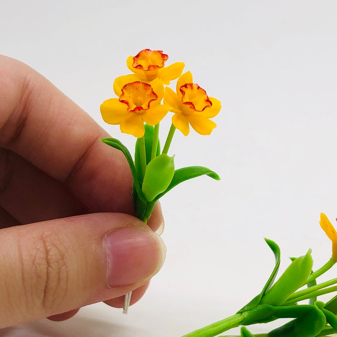 5 Pieces Miniature Daffodil Flower Made Clay Polymer, Miniature Garden ...