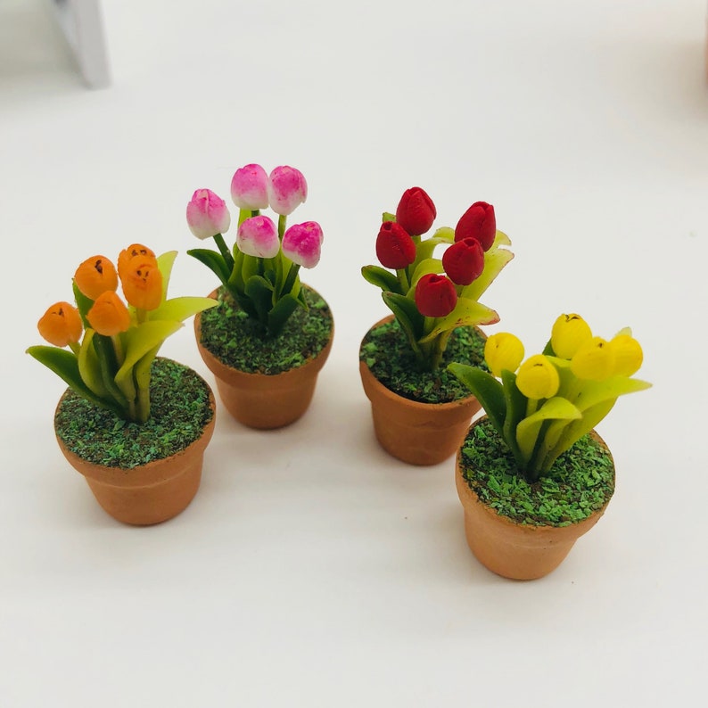4 Pieces Miniature Tulip 4 Color in Pot Miniature - Etsy