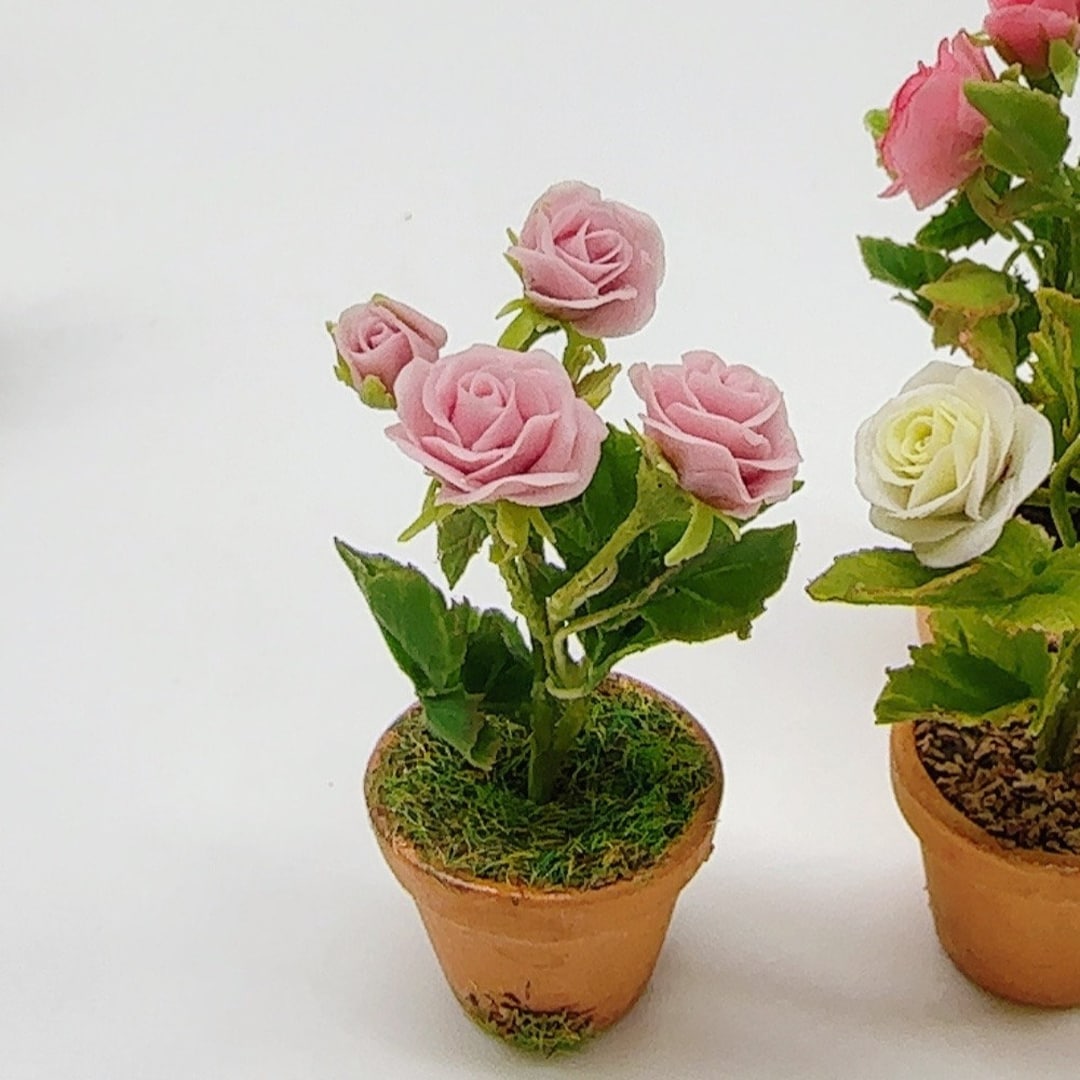 Miniature Rose in Pot Clay Polymer Fairy Garden, Miniature Rose ...