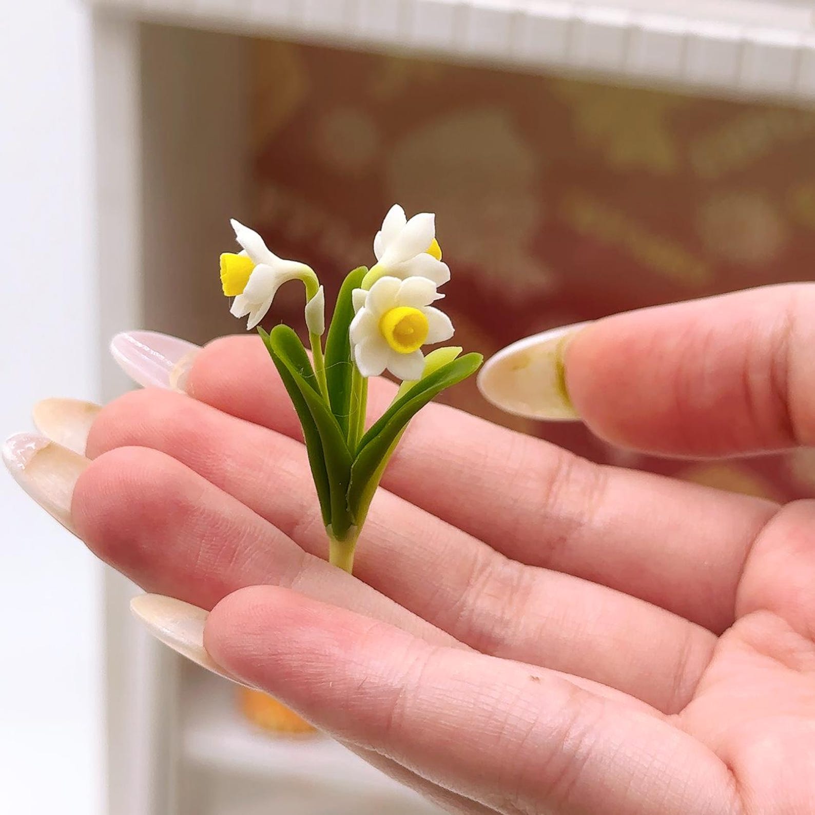 5 Bundles Miniature Daffodil Flower White-yellow Made Clay Polymer ...