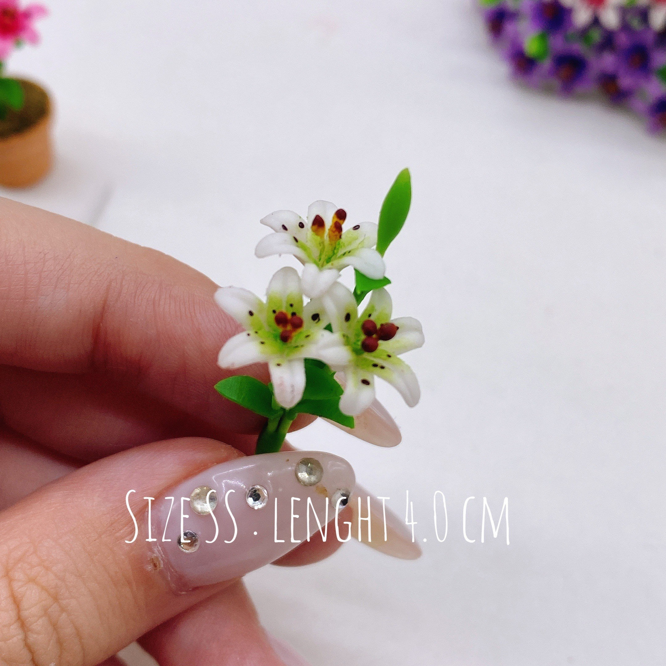 5 Pieces Miniature Lily Flower Clay Polymer, Miniature Garden Dollhouse ...