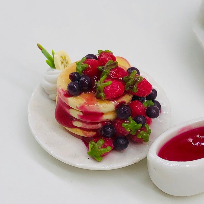 Miniature Pancake With Berries and Sauce: Dollhouse Bakery - Etsy
