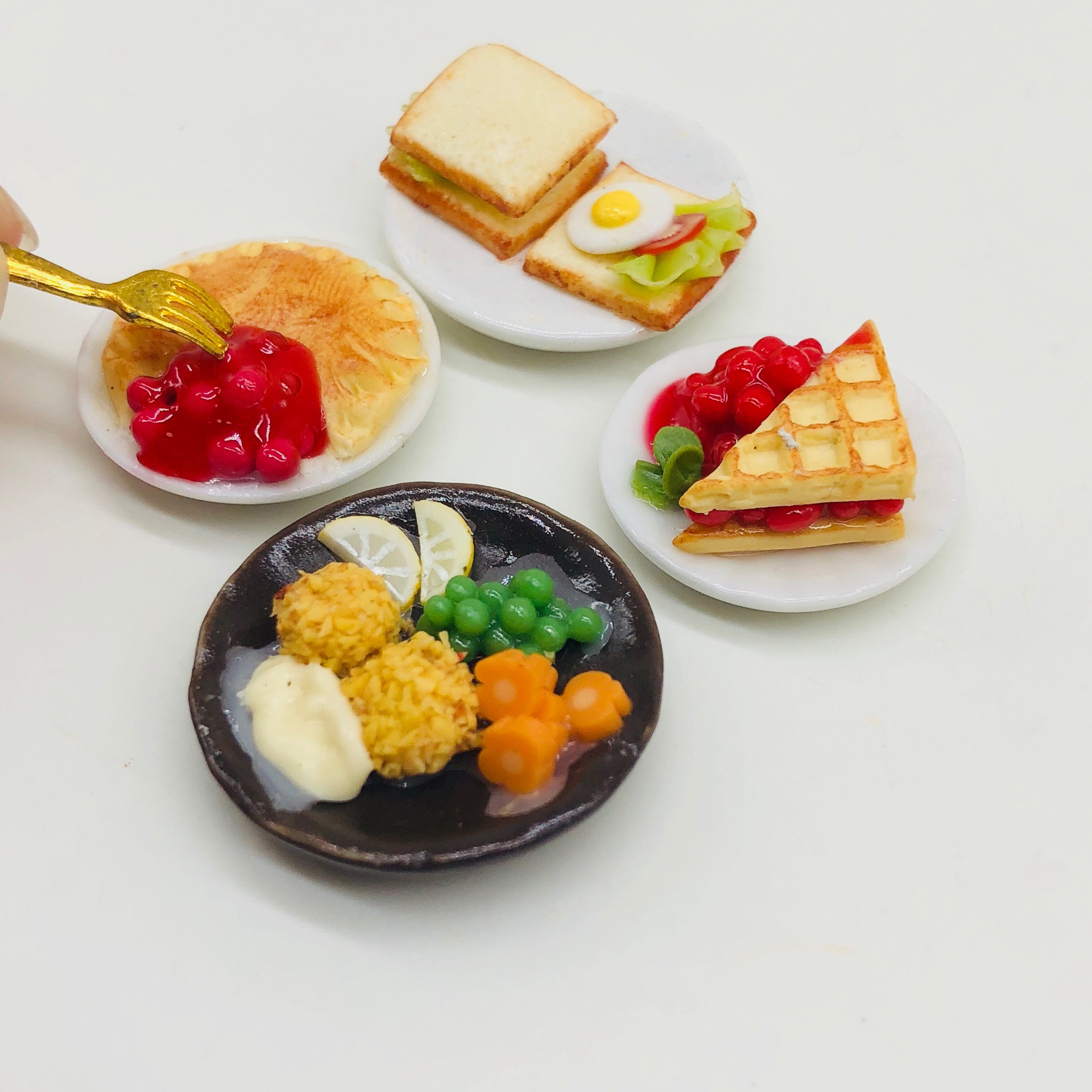 Miniature fake food Miniature Waffle decorated for dollhouse Art ...