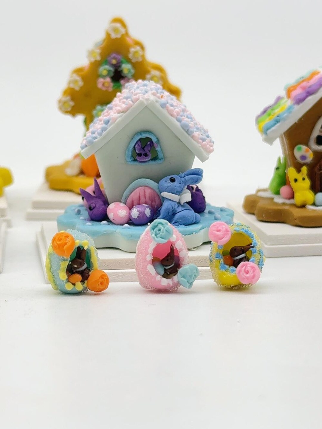 Miniature Easter Eggs With Rabbit Made Clay, Miniature Easter Doll Size ...