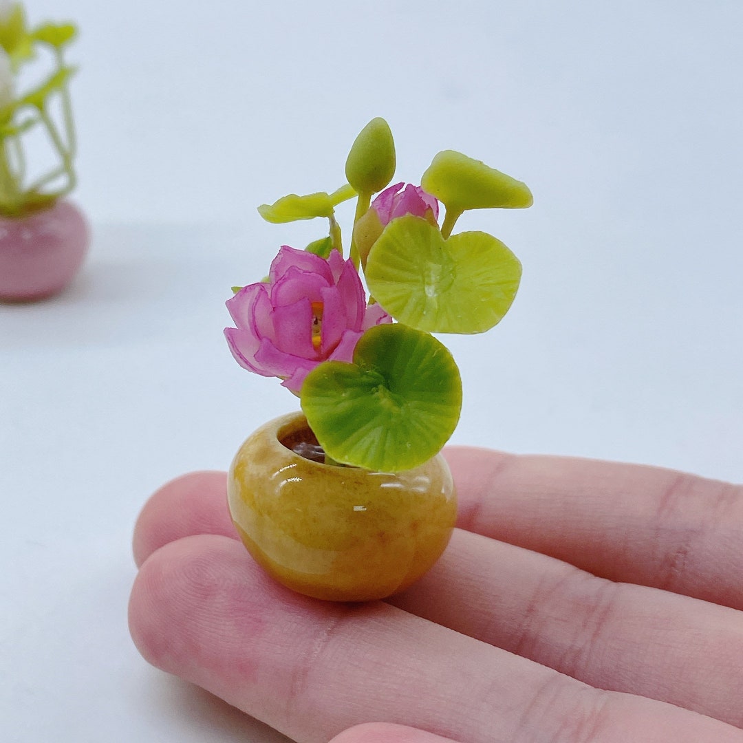 Miniature Lotus in Ceramic Bowl, Miniature Flower, Dollhouse Flower ...