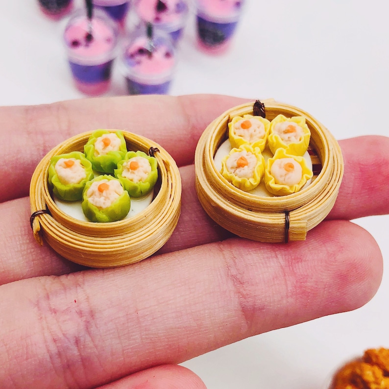 2 Pieces Miniature Dim Sum Within 2 Bamboo Basket Miniature - Etsy